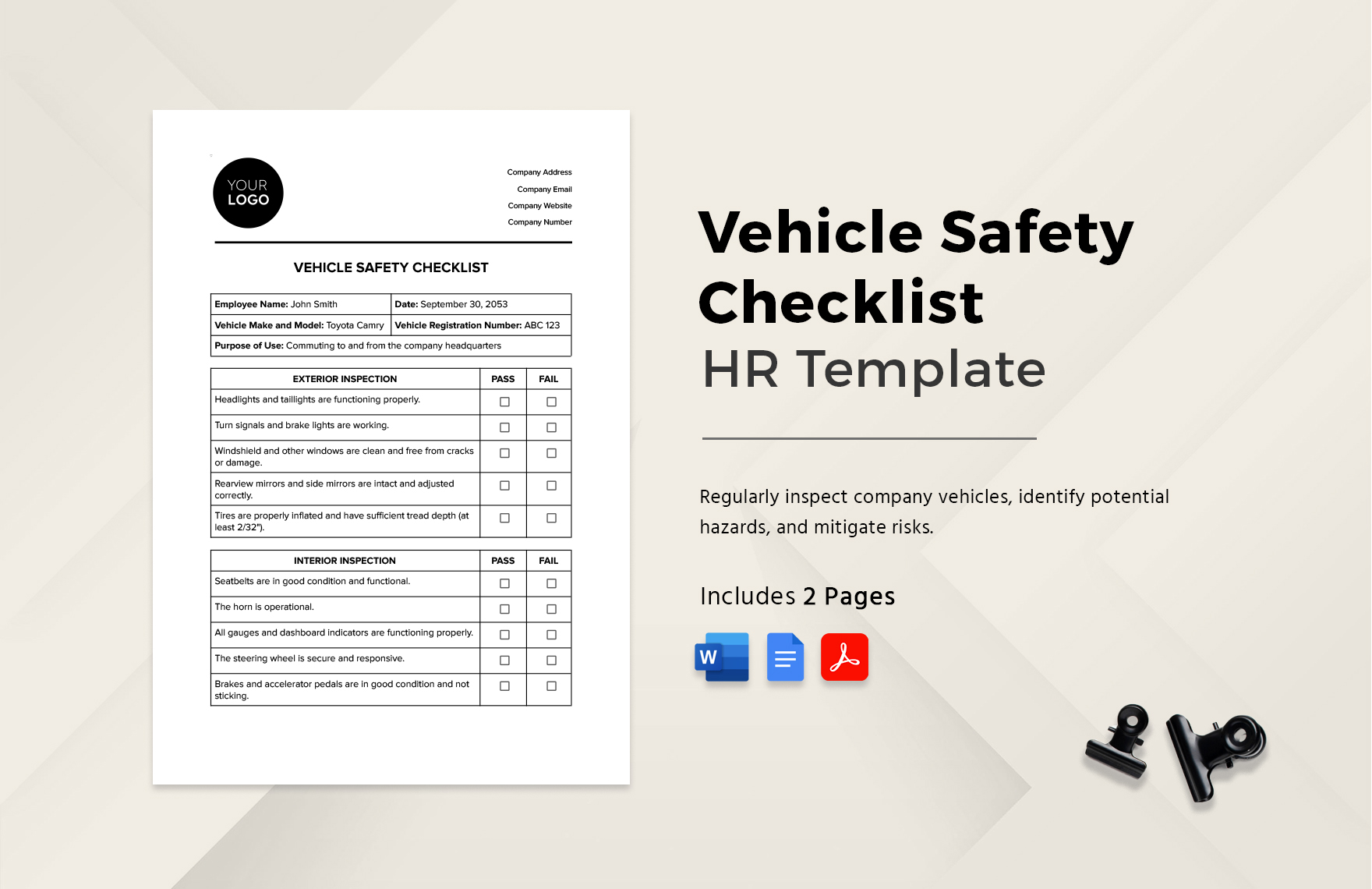 Vehicle Checklist Form Template - Download in Word, Google Docs, PDF ...