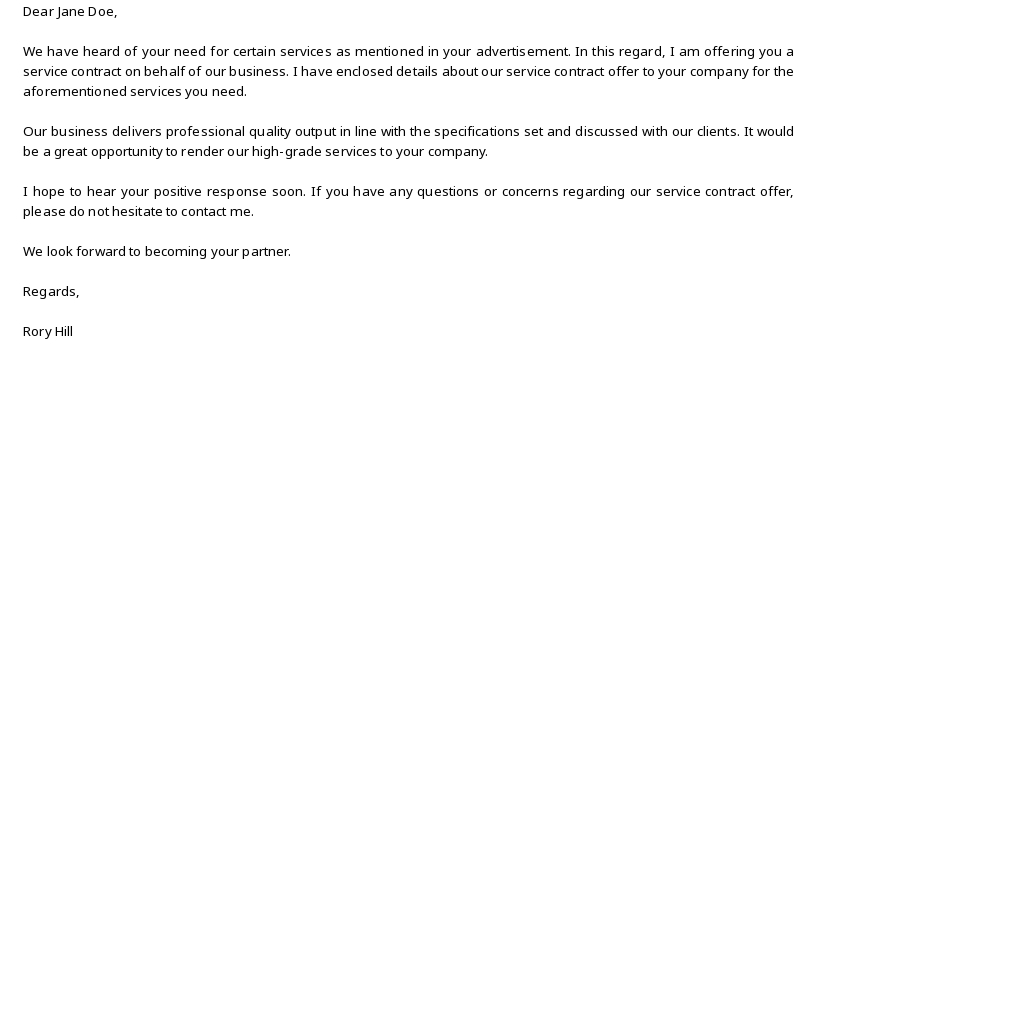 Service Contract Offer Letter Template