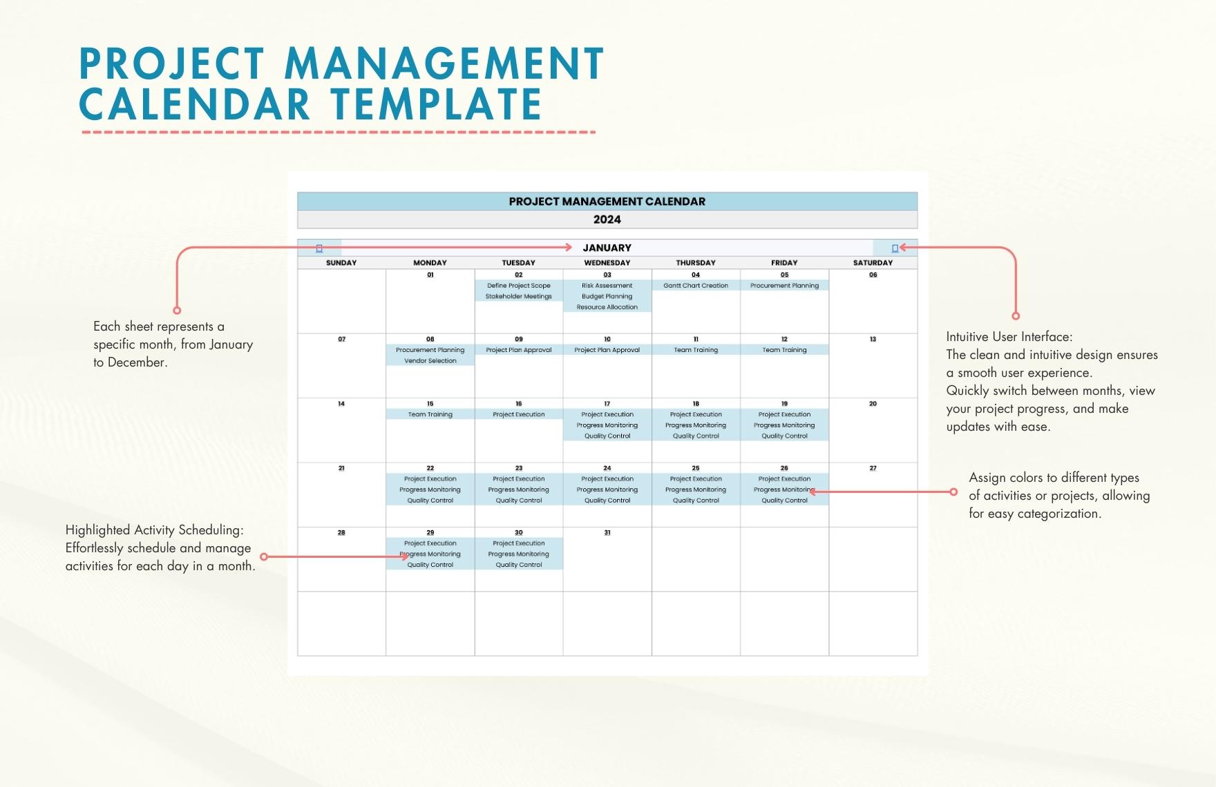 Project Management Calendar Template In Excel Google Sheets Download Project Management Calendar Template In Excel Google Sheets Download