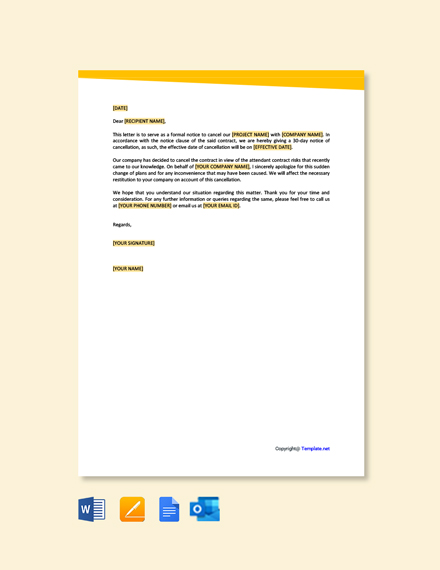 30 Day Notice Of Cancellation Letter Template Google Docs Word 