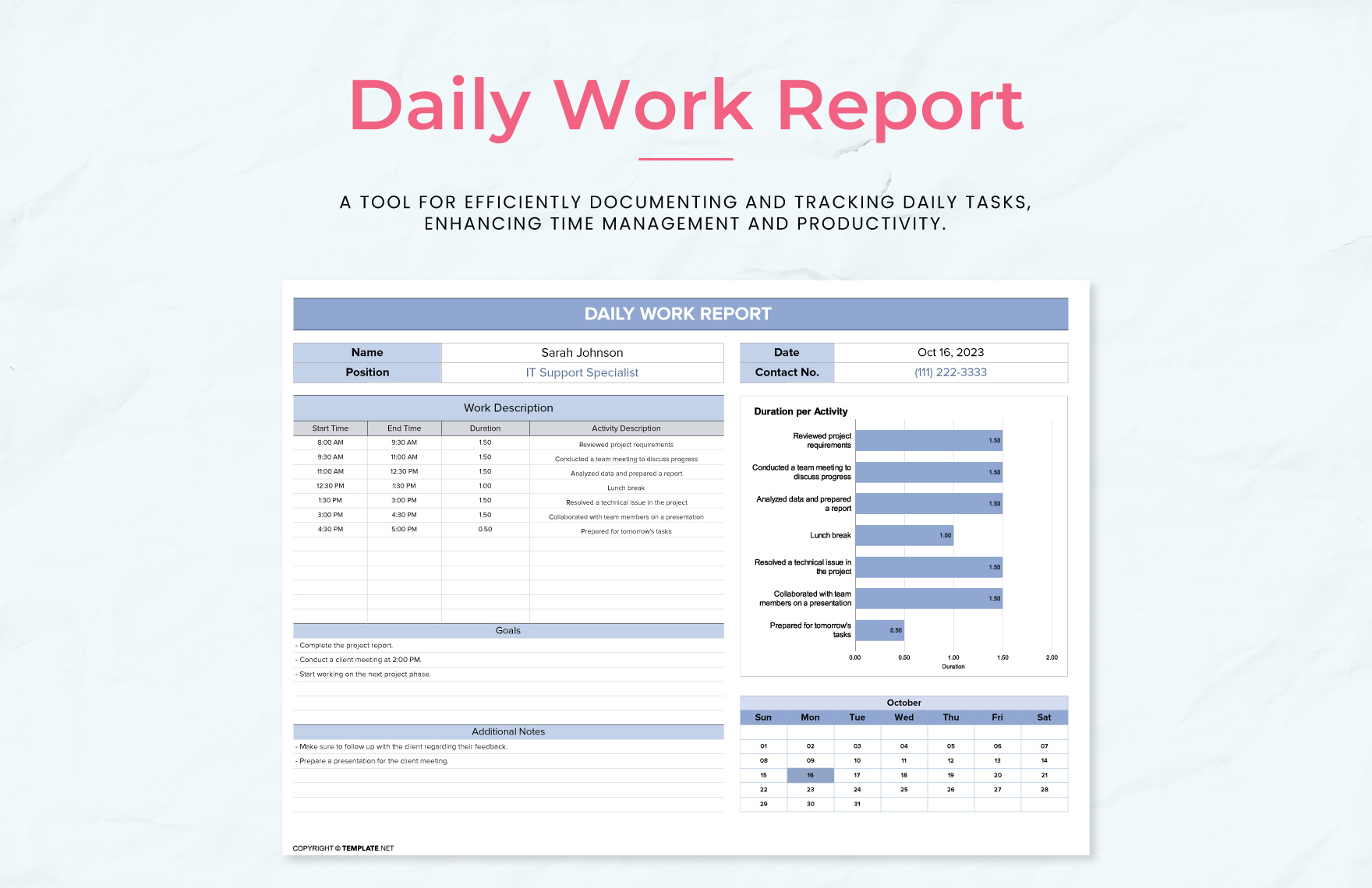Daily Work Report Template In Excel Google Sheets Download