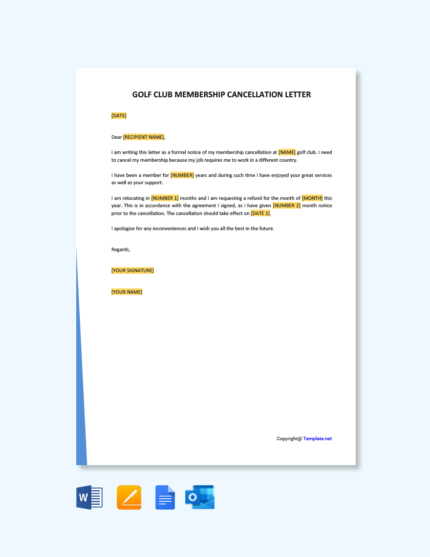 Free Golf Club Membership Cancellation Letter Download In Word 