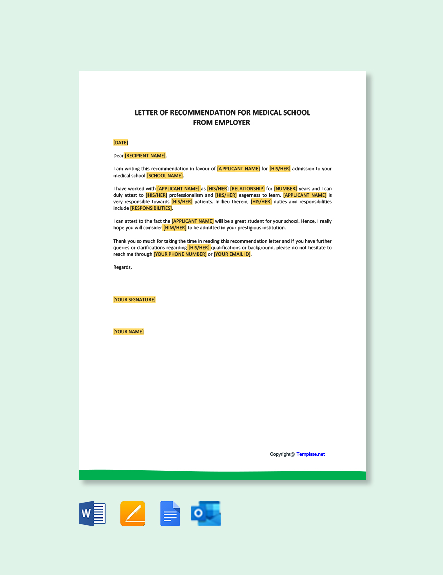 Letter Of Recommendation For Medical School From Employer Template 