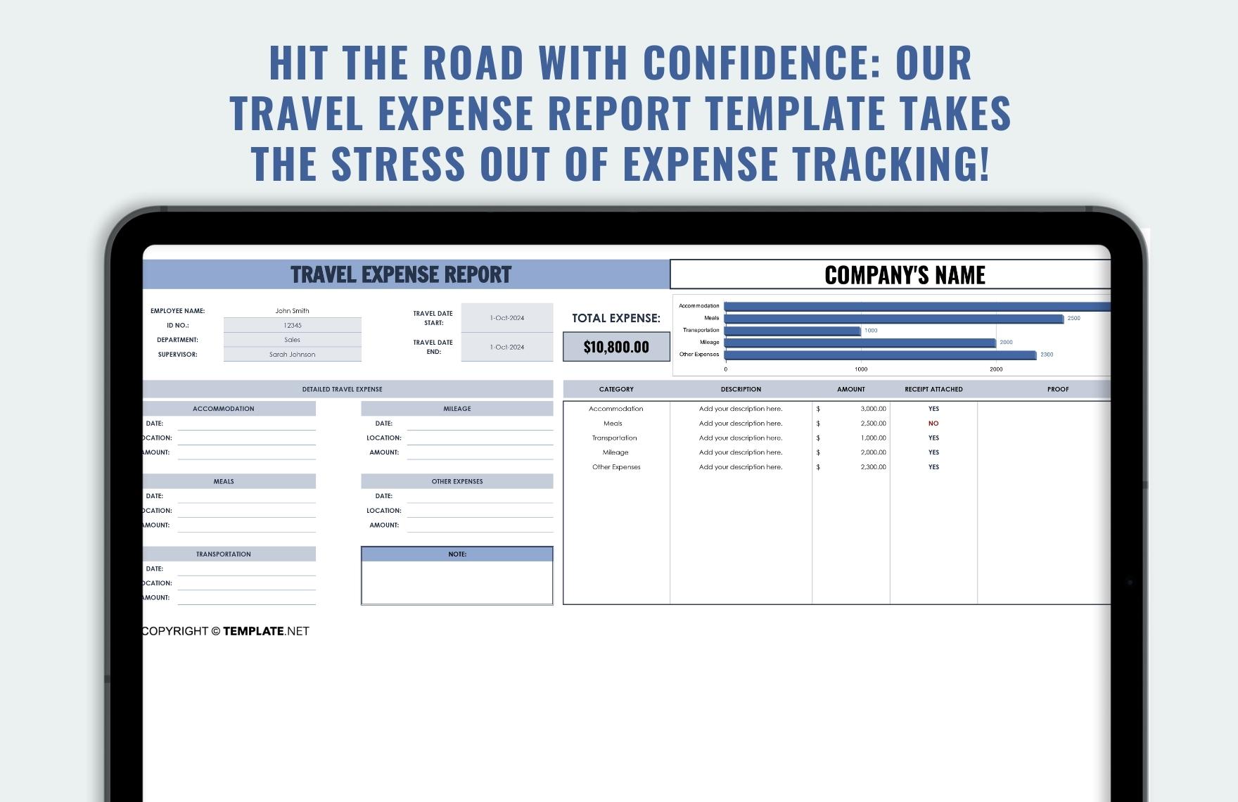 Free Travel Expense Report Template - Download in Excel, Google Sheets ...