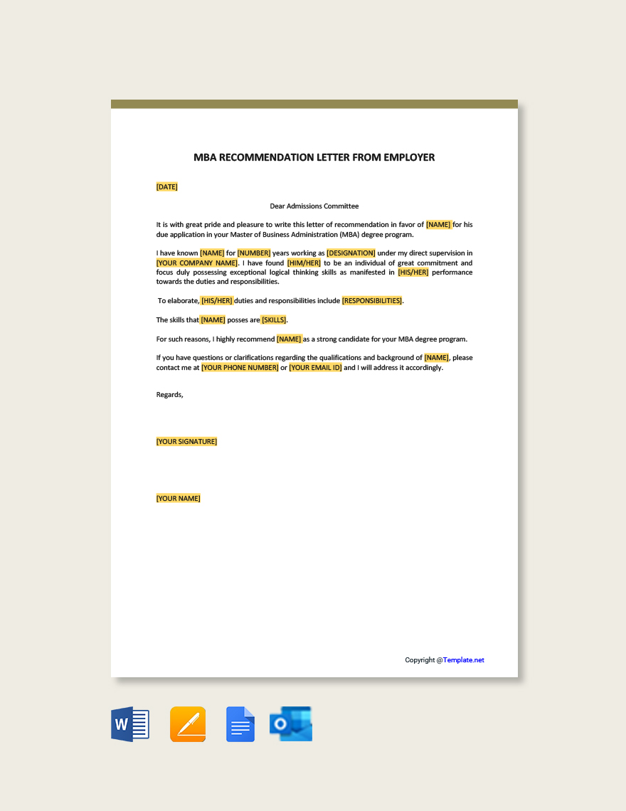 Mba Recommendation Letter From Employer Template Google Docs Word 