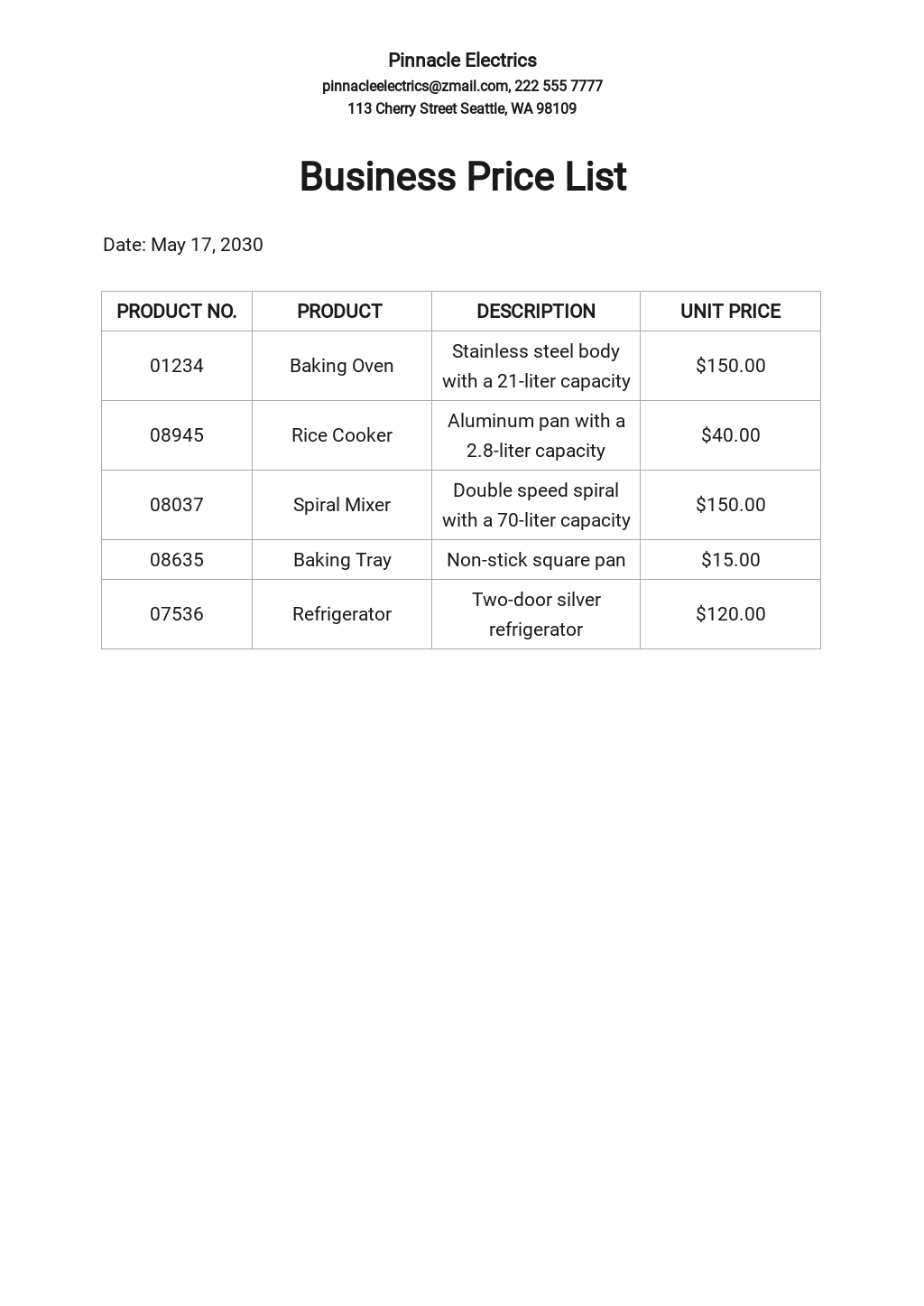 77+ FREE Price List Templates [Edit & Download] | Template.net