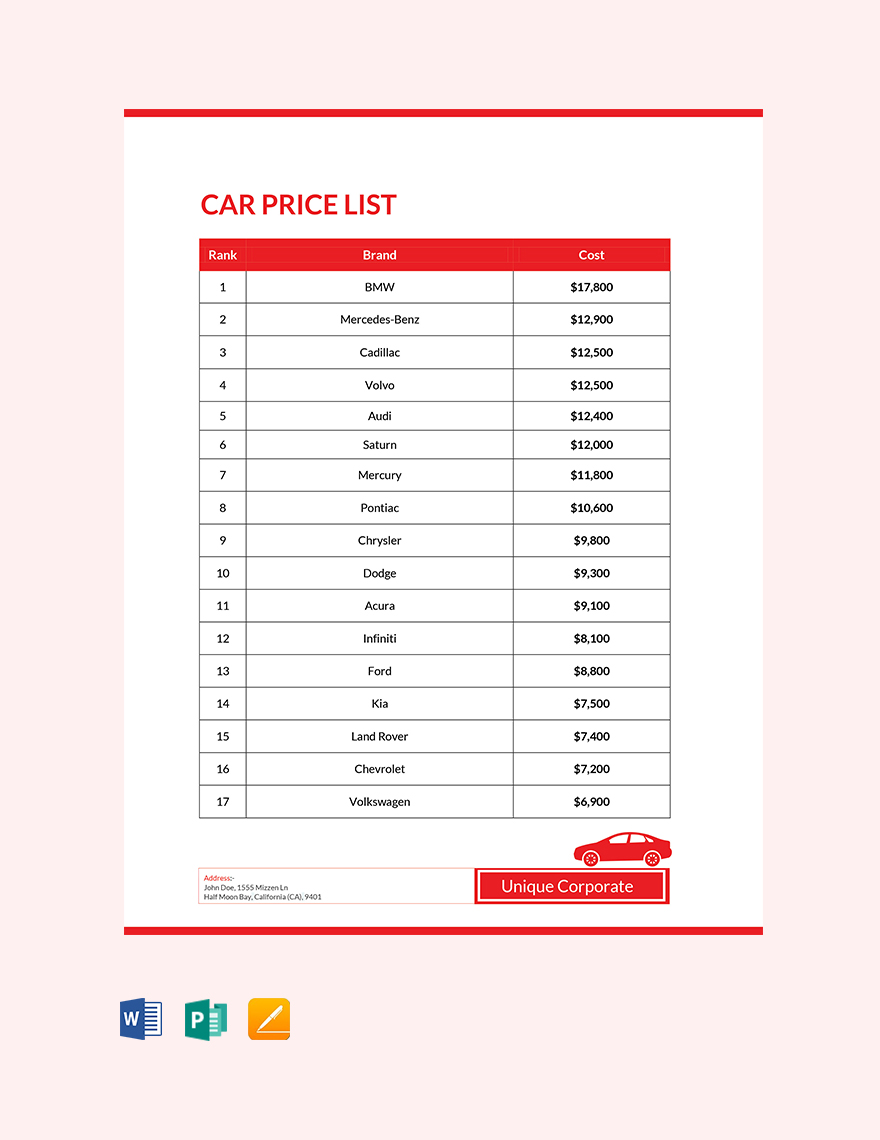 Sports Photography Price List Template Google Docs Illustrator Word 