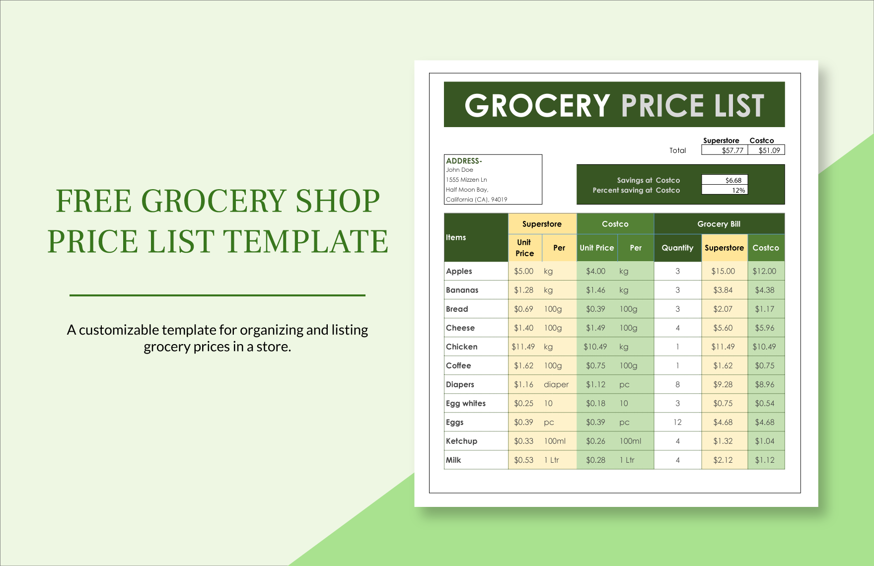 Free Grocery Shop Price List Template Word Google Docs Excel Google Sheets Apple Pages 
