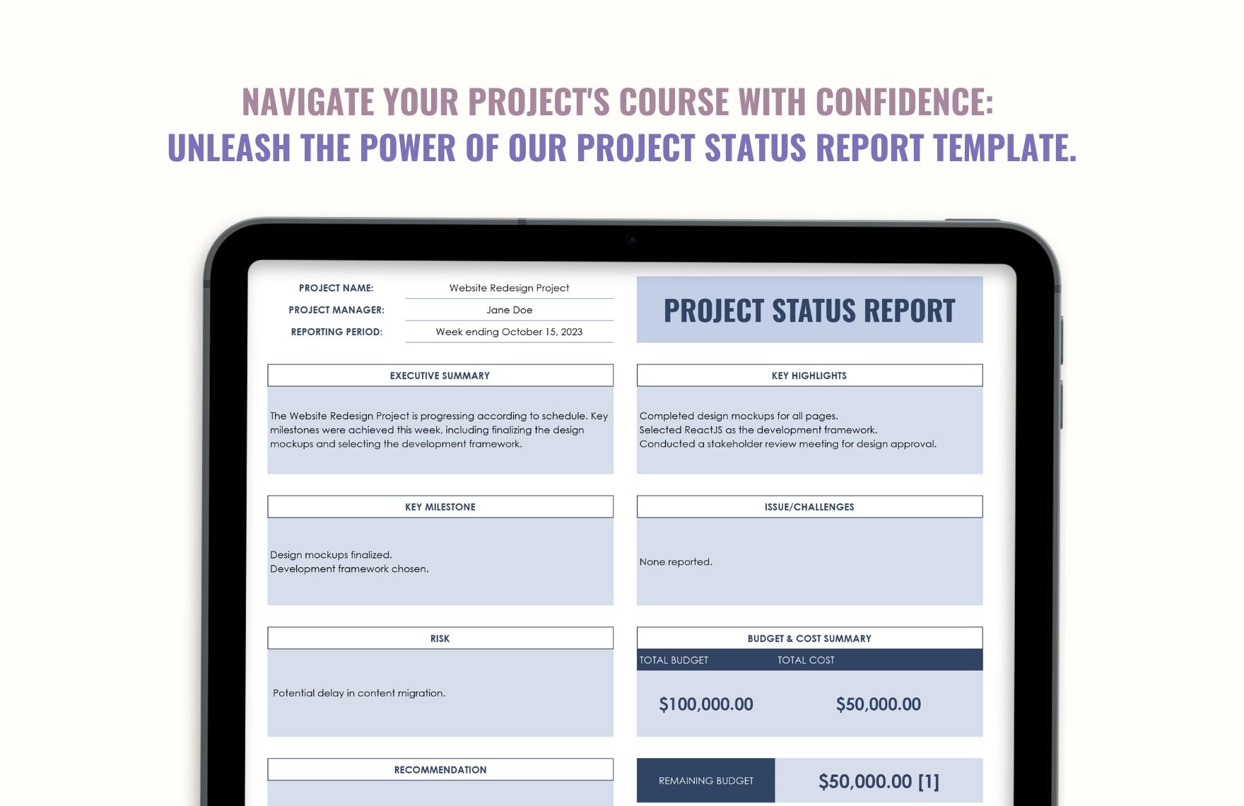 Project Status Report Template - Download in Excel, Google Sheets ...