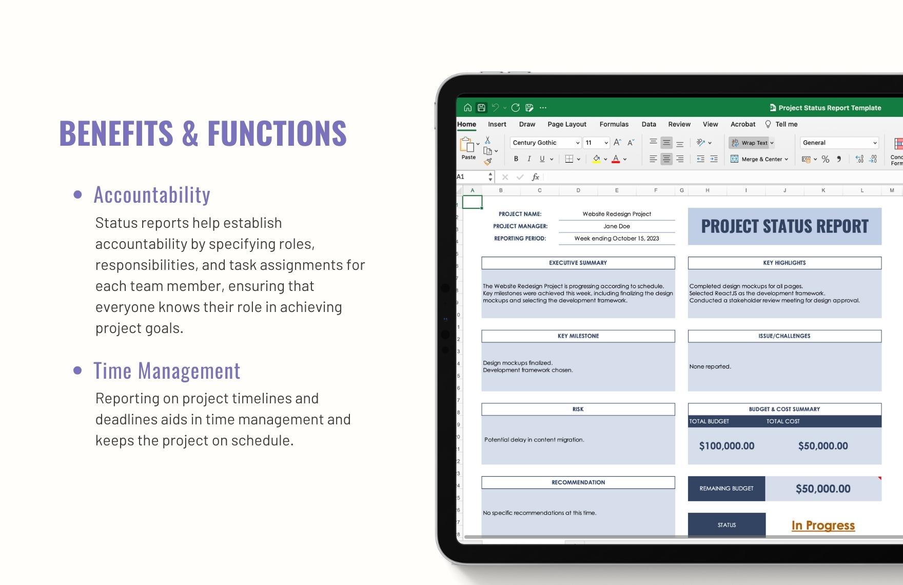 Project Status Report Template - Download in Excel, Google Sheets ...