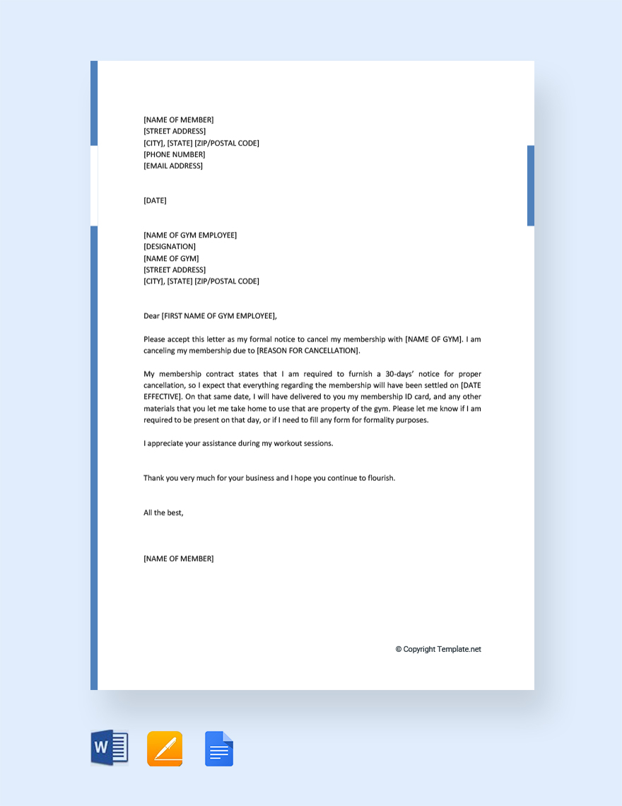 Gym Membership Cancellation Letter Template Download In Word Google 