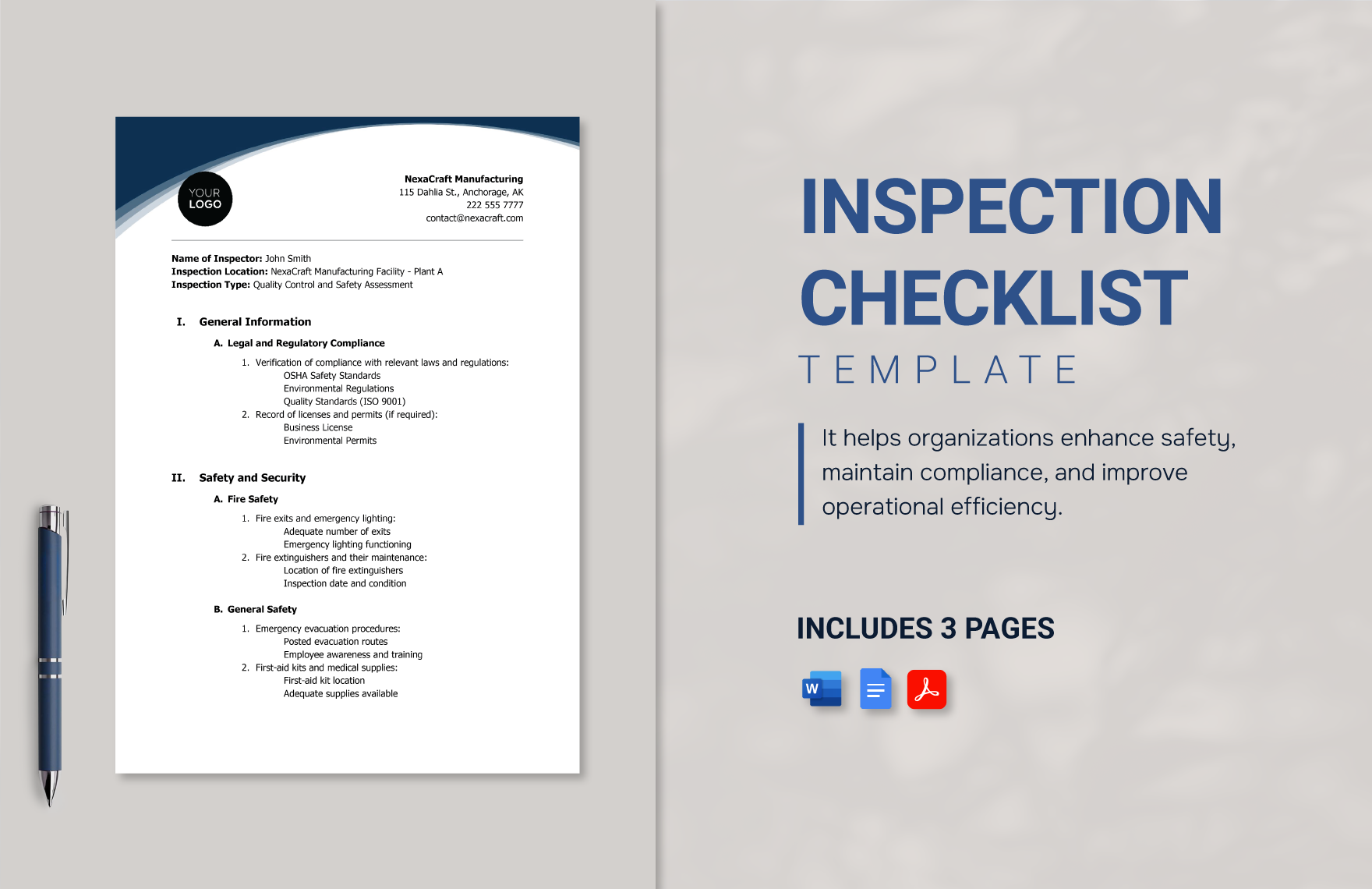 Site Safety Inspection Checklist Template In Excel Google Sheets To