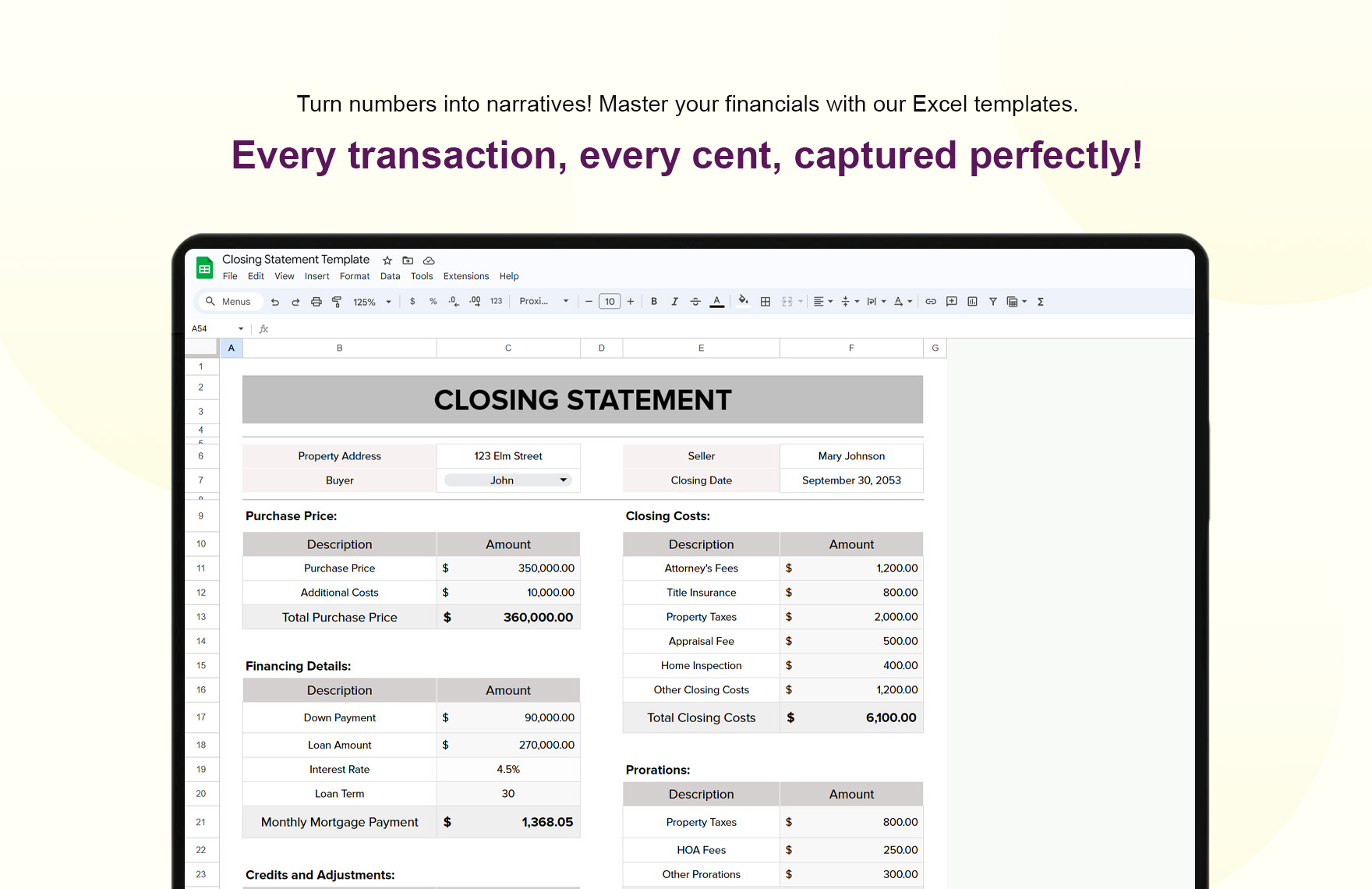 Closing Statement Template In Excel Google Sheets Download