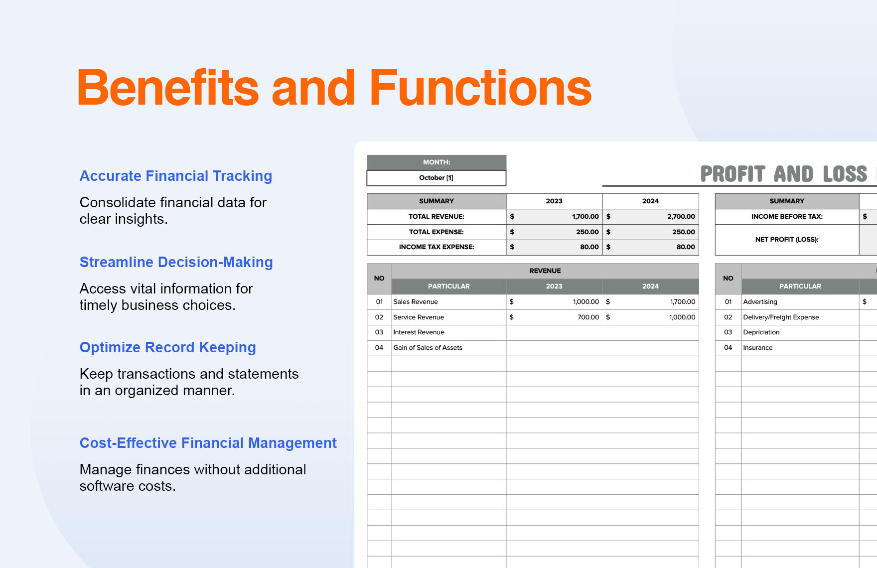 Profit and Loss Statement Template - Download in Excel, Google Sheets ...