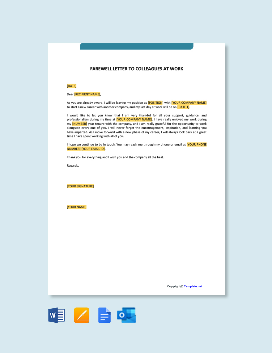 Free Free Farewell Letter To Colleagues At Work Template Google Docs 