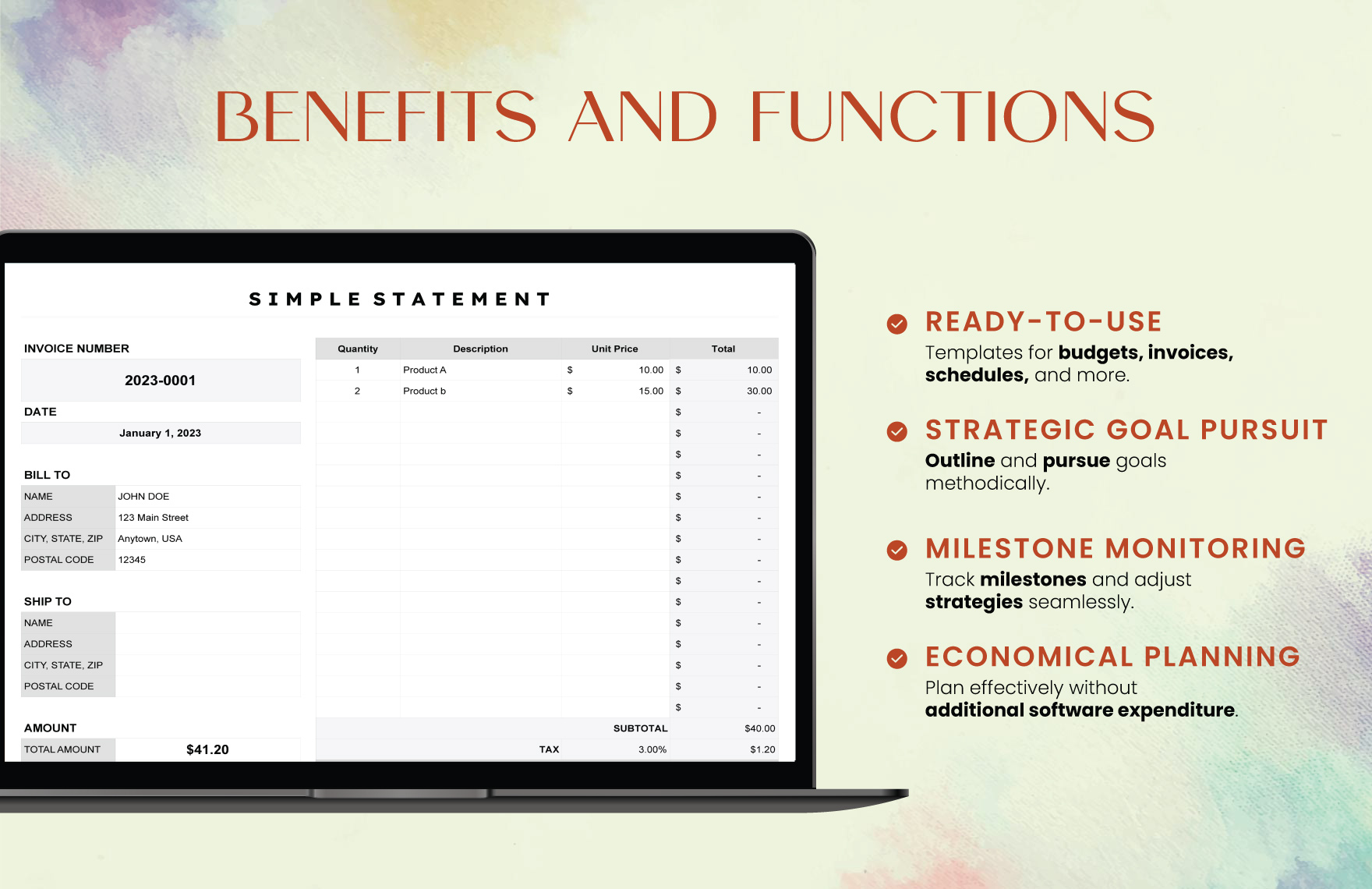 Simple Statement Templates in Excel, Google Sheets - Download ...