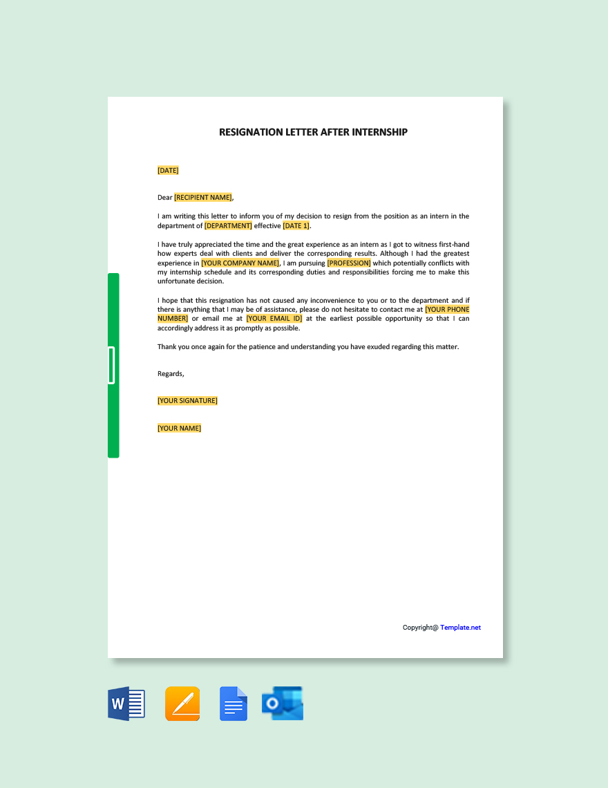 Free Resignation Letter After Internship Template Google Docs Word 
