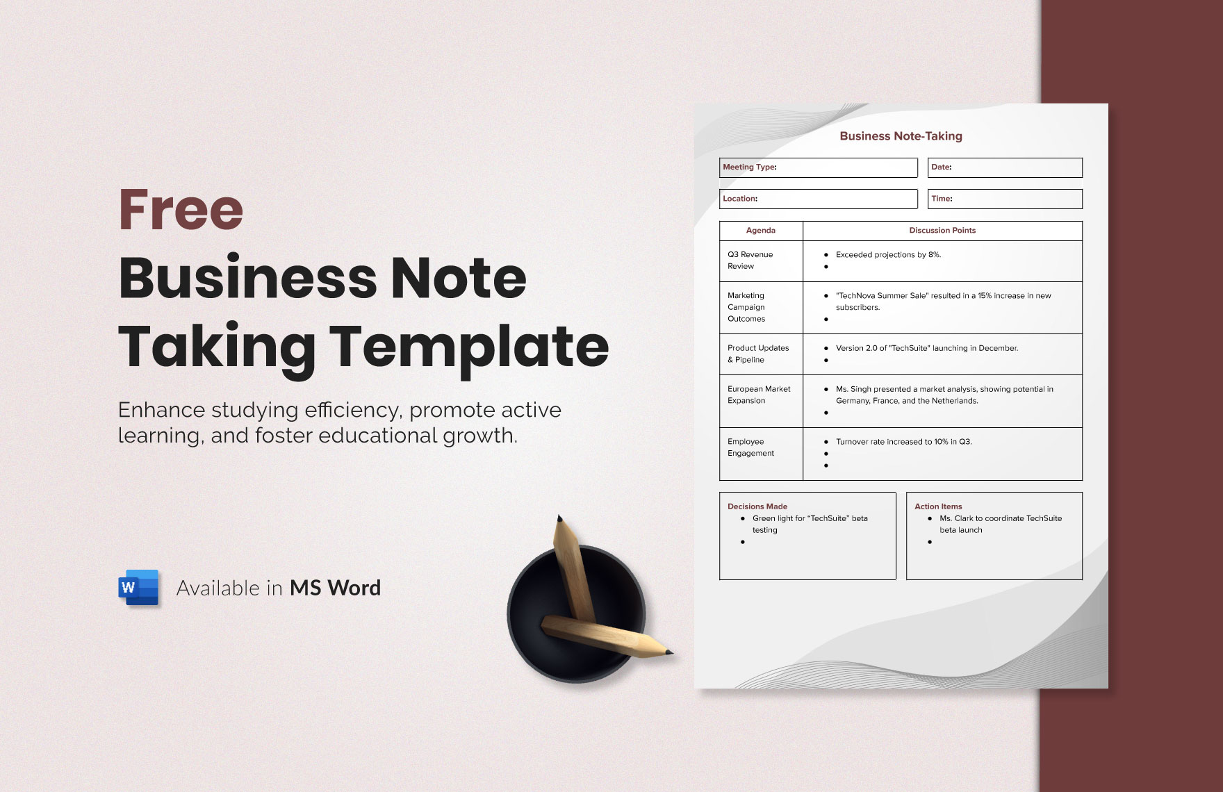 Free Business Note Taking Template - Download in Word | Template.net