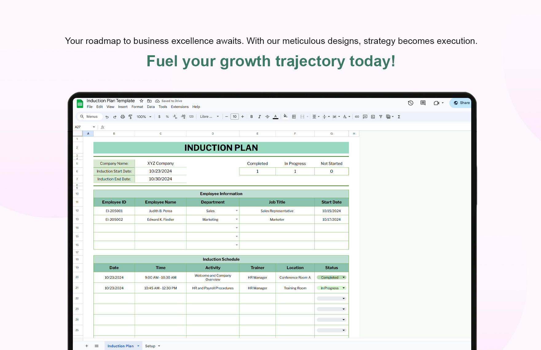 Induction Plan Template In MS Excel Google Sheets Download