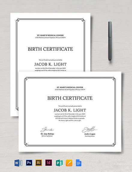 FREE Boy Birth Certificate Template - Word (DOC) | PSD | InDesign ...