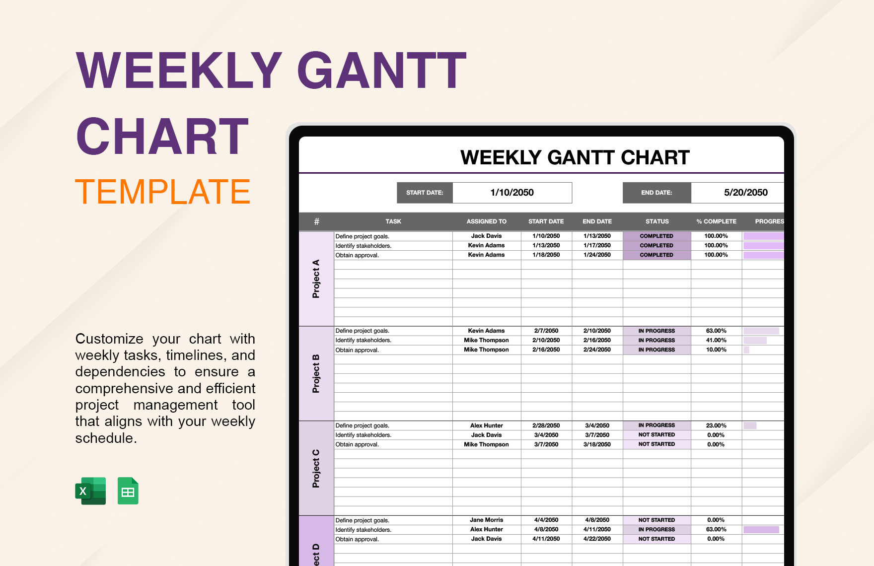Quarterly Gantt Template In Excel Google Sheets Download Template