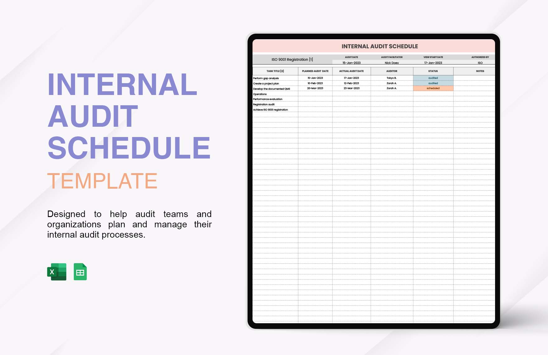 Internal Audit Schedule Template in Excel, Google Sheets - Download | Template.net