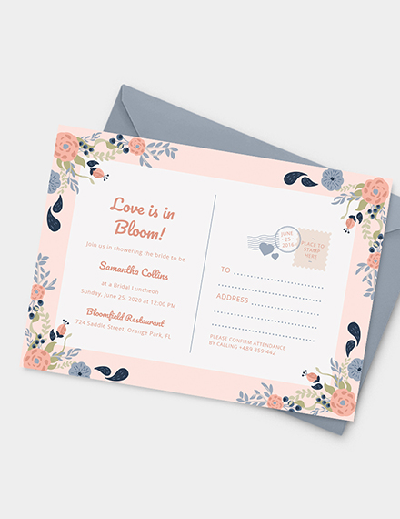 Bridal Shower Postcard Invitation Template Illustrator Word Apple 