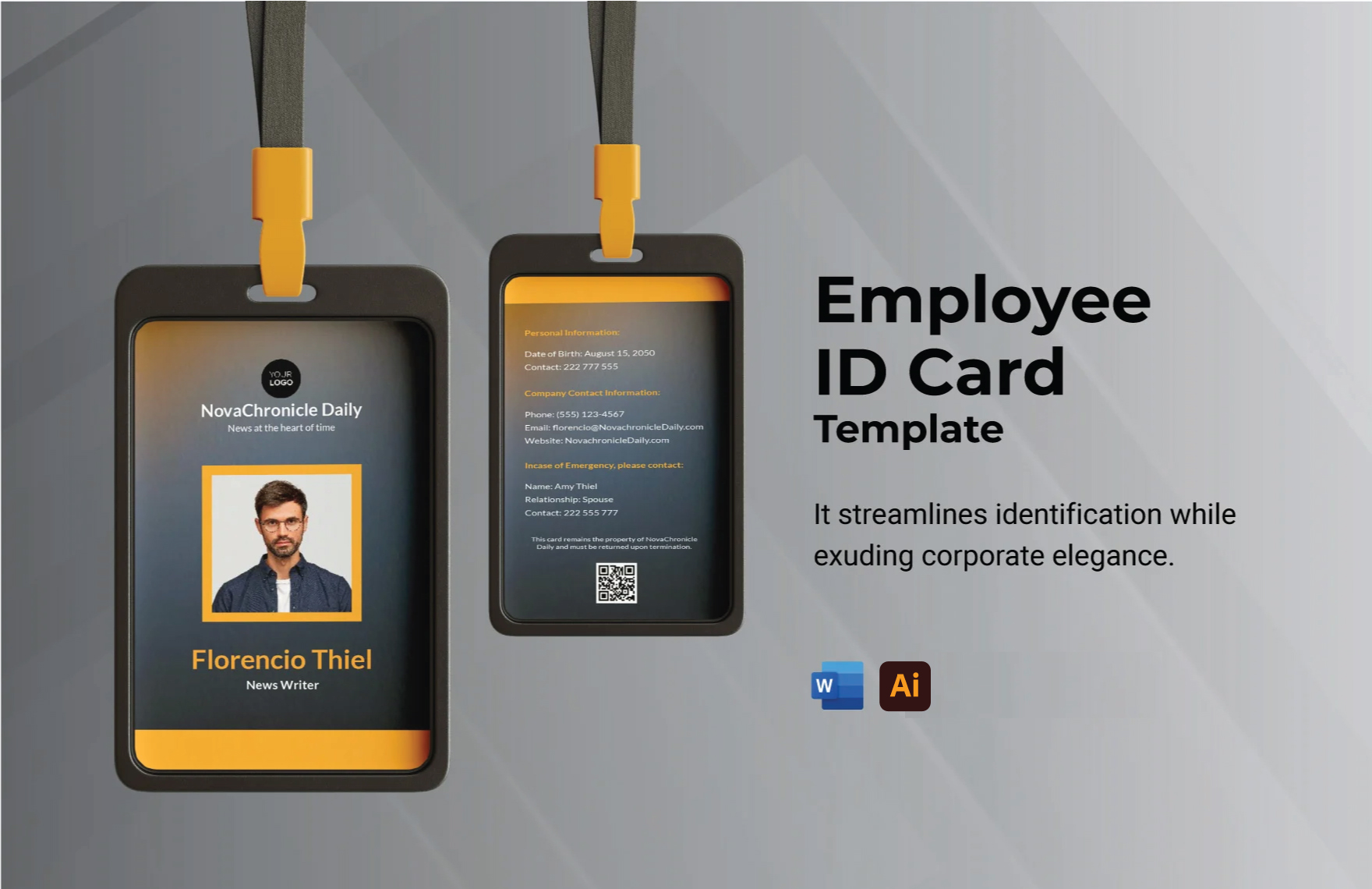 IT Employee ID Card Template - Download in Word, PDF, Illustrator, PSD ...