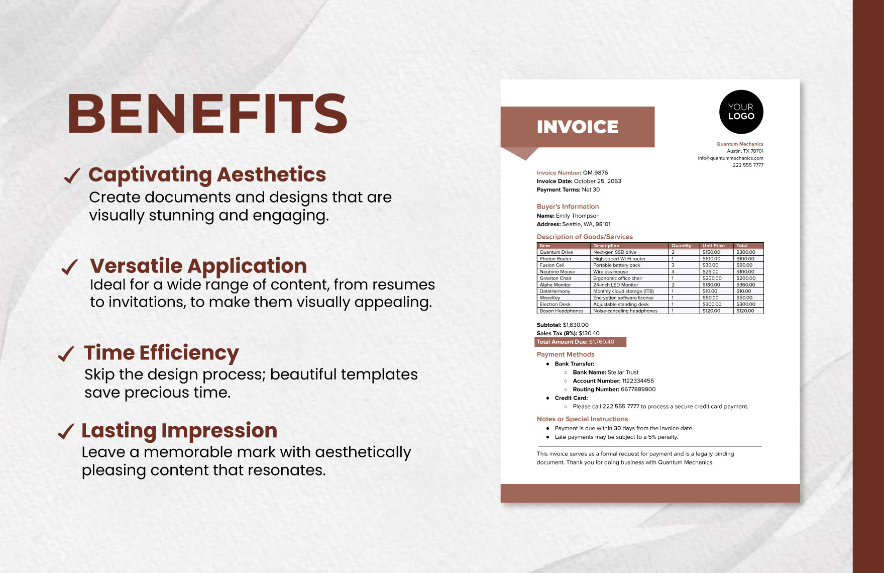 Free Professional Invoice Template - Download in Word, PSD | Template.net