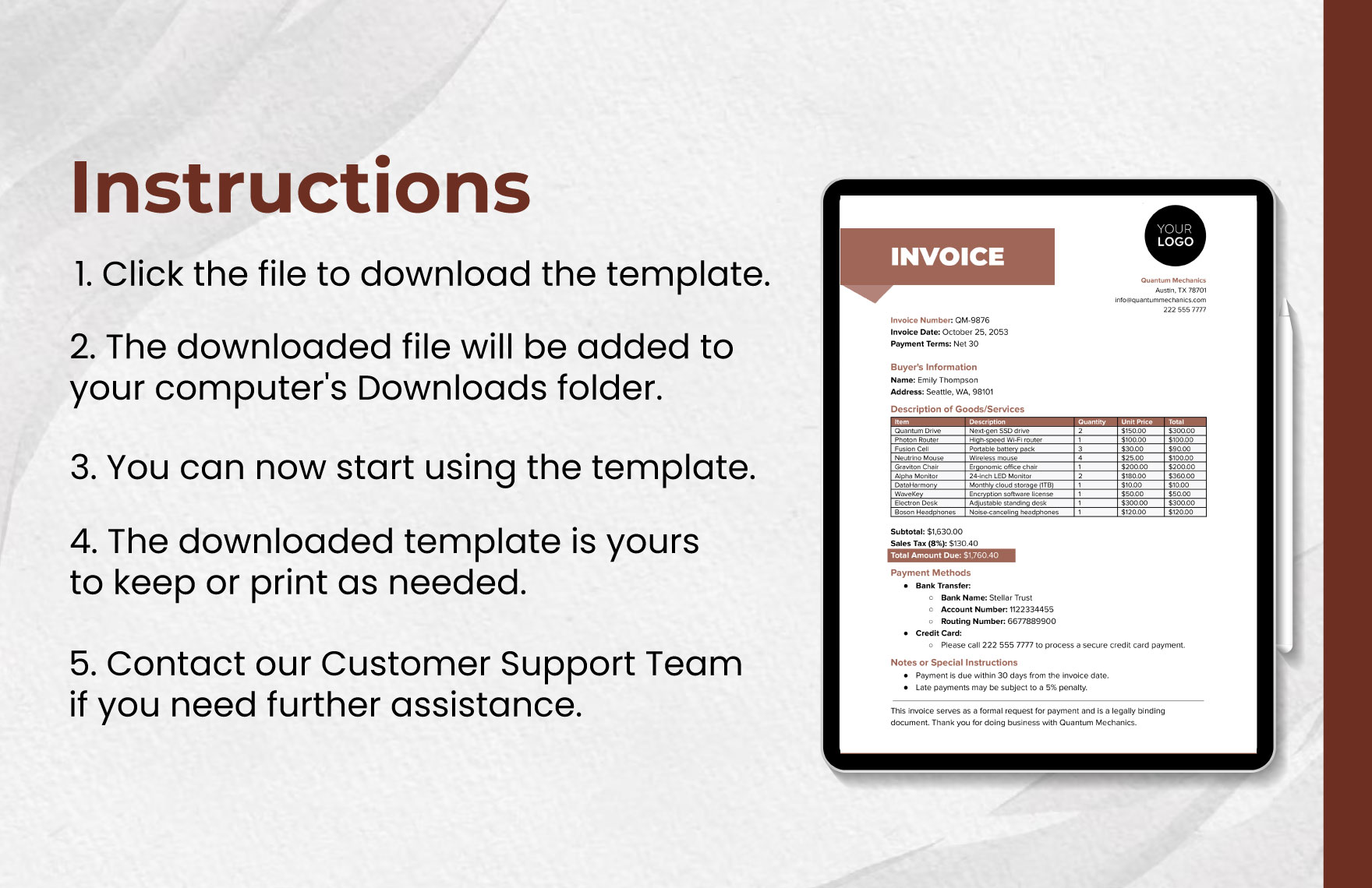 Free Professional Invoice Template - Download in Word, PSD | Template.net