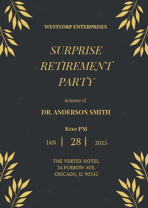 Surprise Retirement Party Invitation Template Free JPG Illustrator 