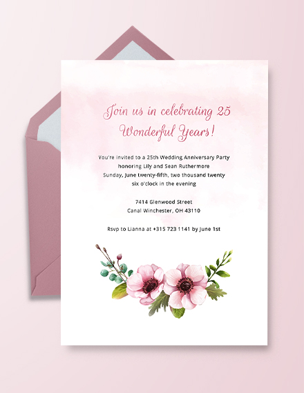 25Th Anniversary Invitation Templates Free DocTemplates