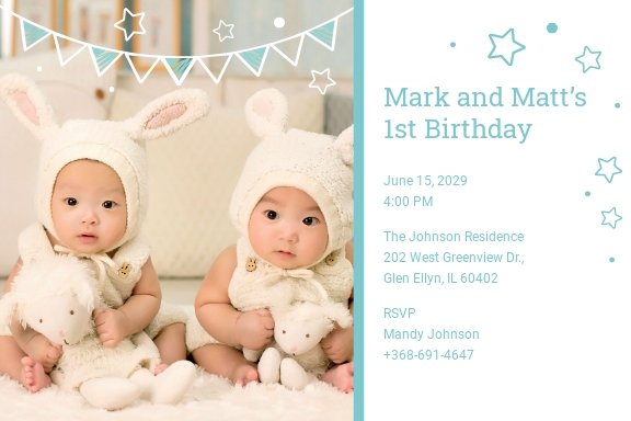 Twins First Birthday Invitation Template
