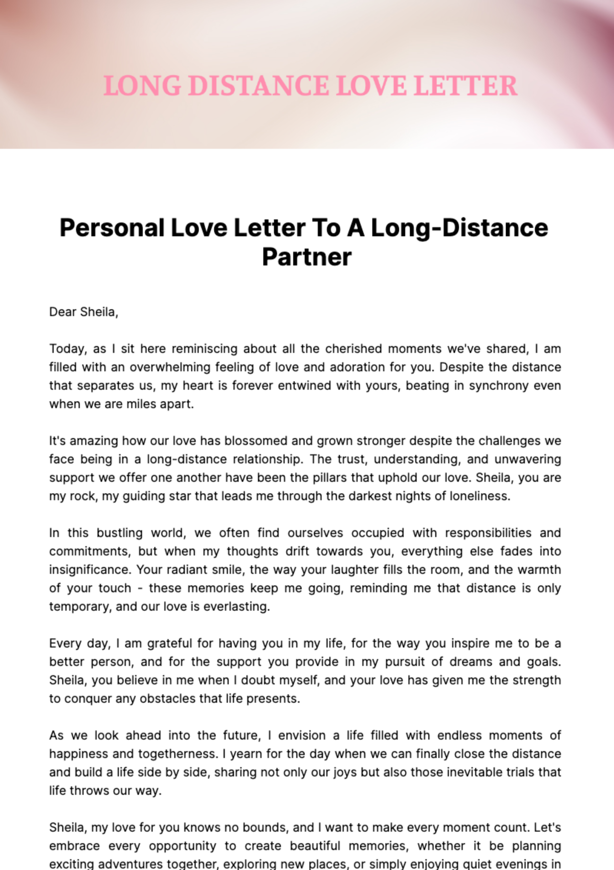 Free Personal Love Letter To A Long Distance Partner Template To Edit Free Personal Love Letter To A Long Distance Partner Template To Edit