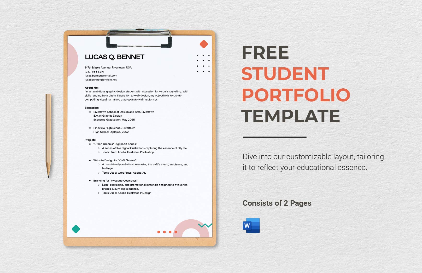 Free Student Portfolio Template Download In Word Apple Pages