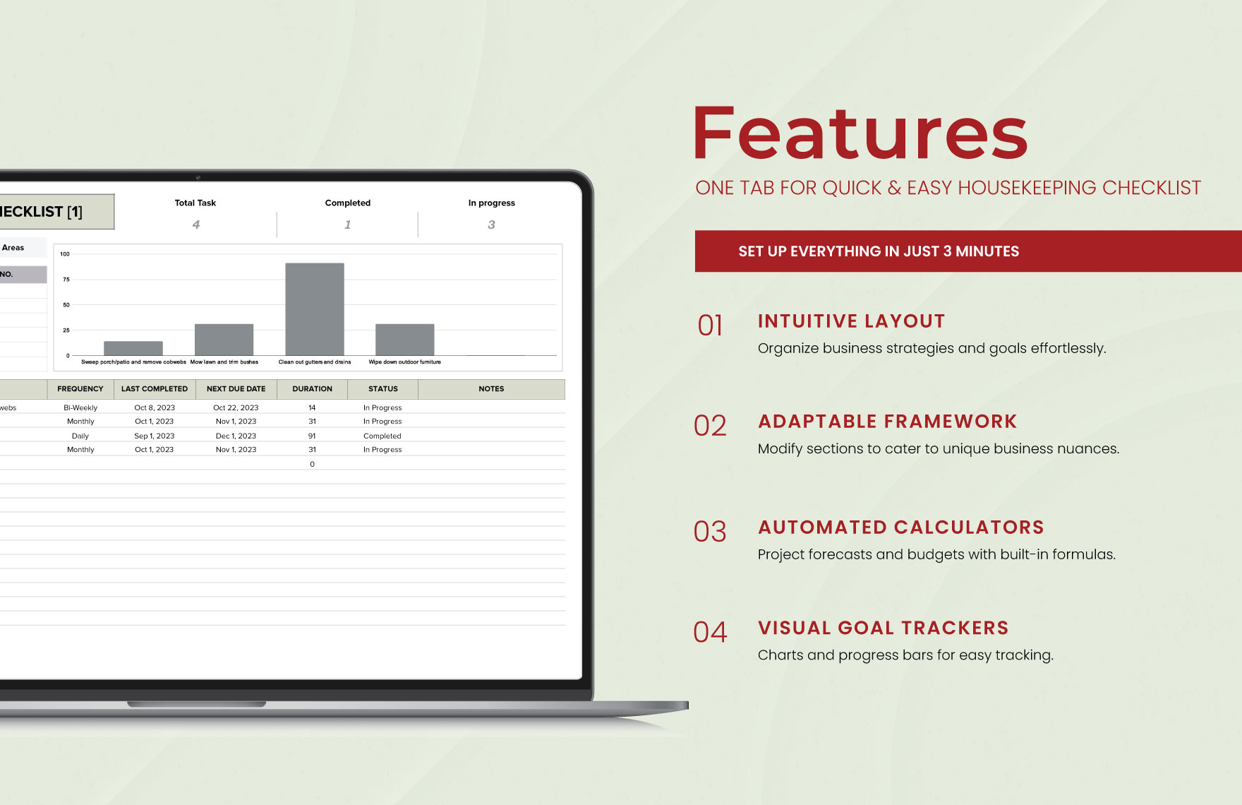 Free Housekeeping Checklist Template - Download in Excel, Google Sheets ...
