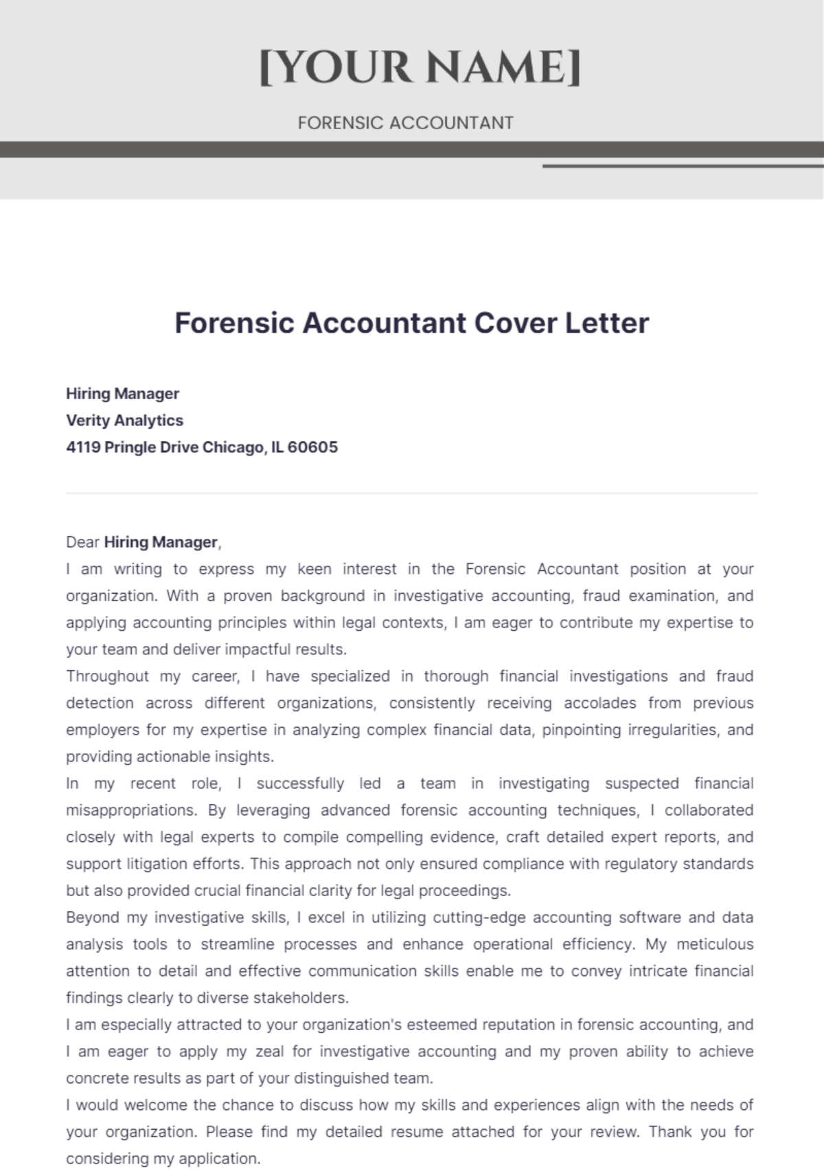 Forensic Accountant Cover Letter - Edit Online & Download Example ...