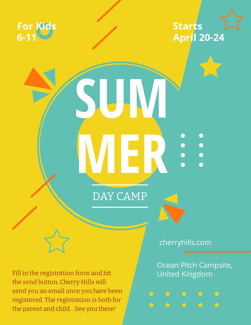 Kids Summer Camp Flyer Template Word DOC PSD InDesign Apple 