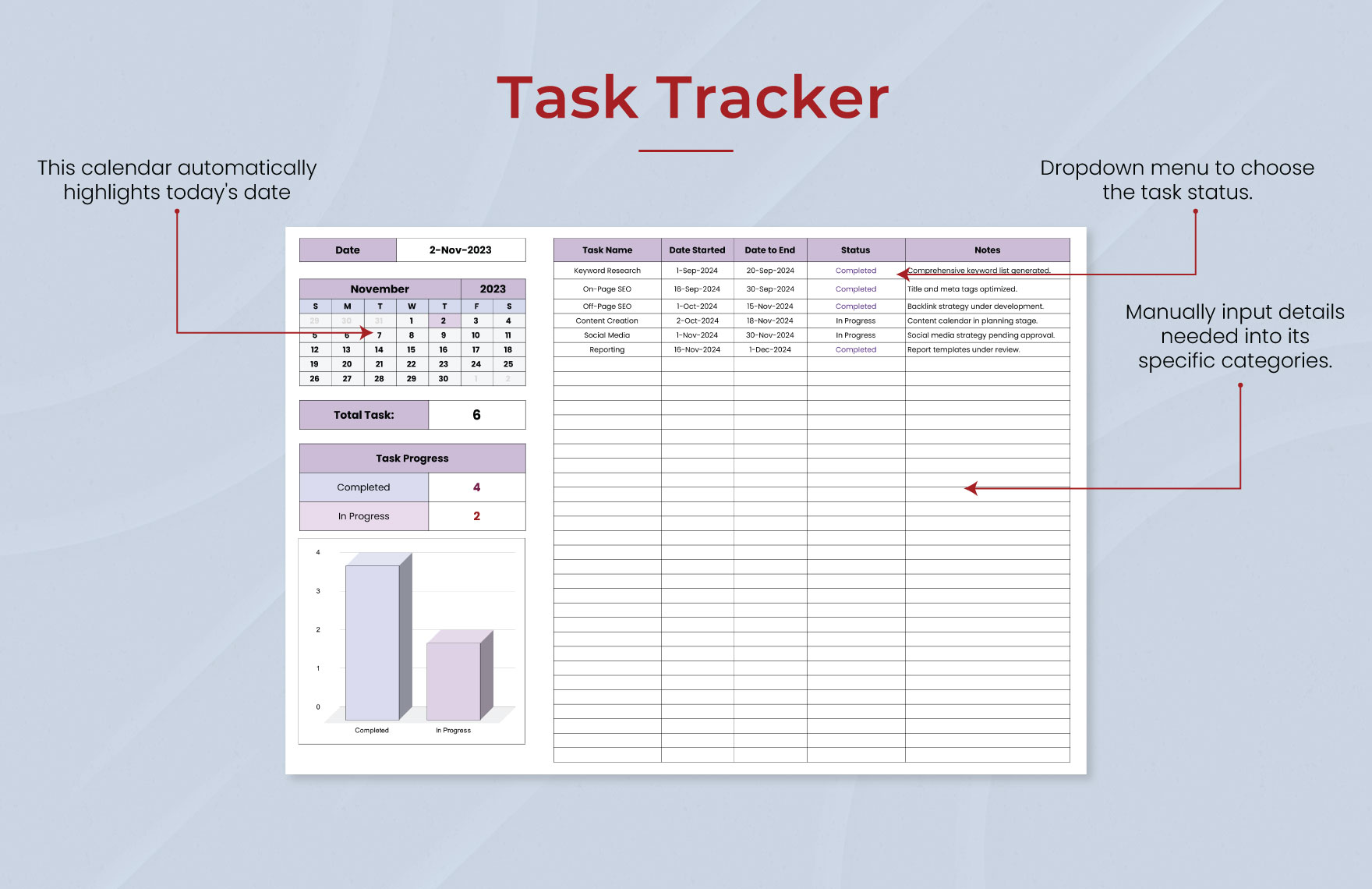 Task Tracker Template In MS Excel Google Sheets Download Template