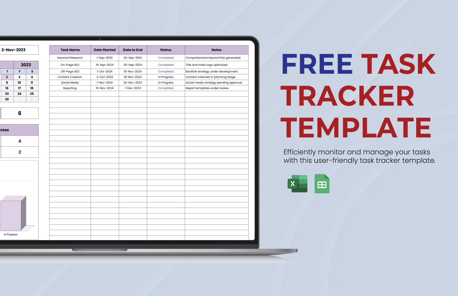 Task Tracker Template In MS Excel Google Sheets Download Template