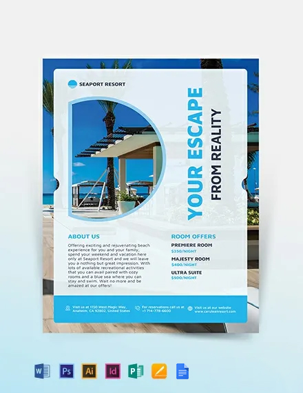 Travel Resort Flyer Template - Google Docs, Illustrator, Word, Apple ...