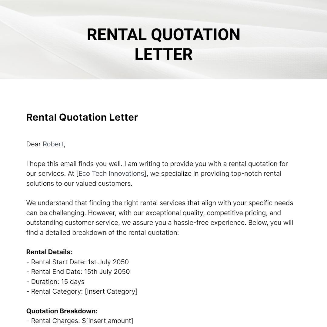 Rental Quotation Letter Template Edit Online Download Example Rental Quotation Letter Template Edit Online Download Example