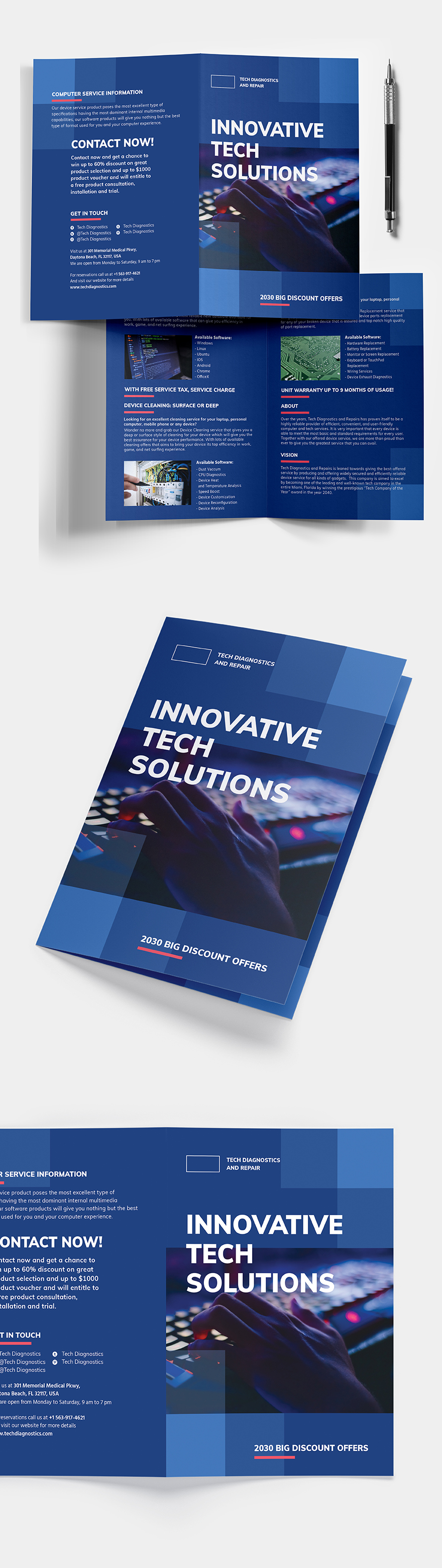 Free Computer Course Bi-Fold Brochure Template - Illustrator, InDesign ...