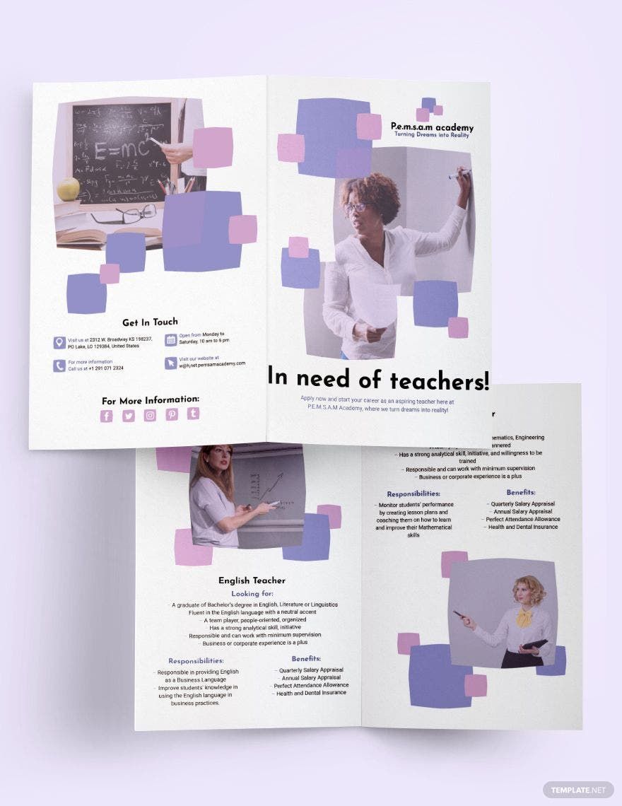 Teacher Bi Fold Brochure Template Google Docs Illustrator InDesign 
