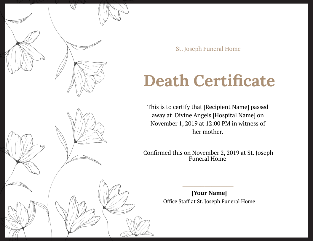 Death Certificate Template - Edit Online & Download Example | Template.net
