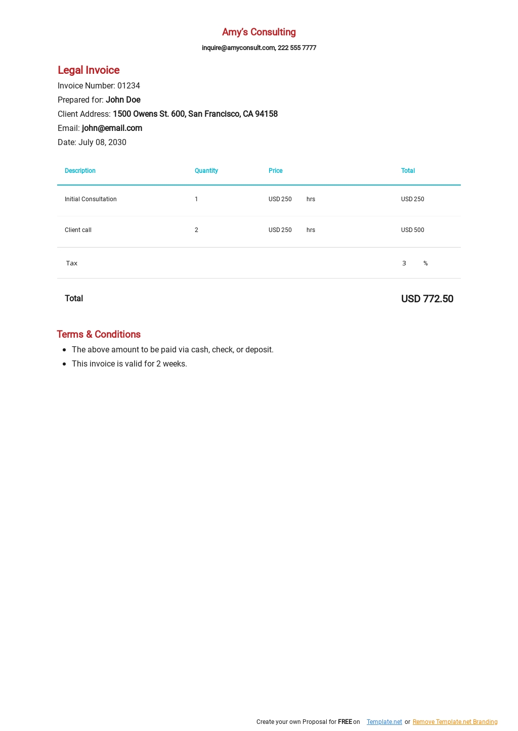 Legal Invoice Template In Google Docs Google Sheets Excel Word 