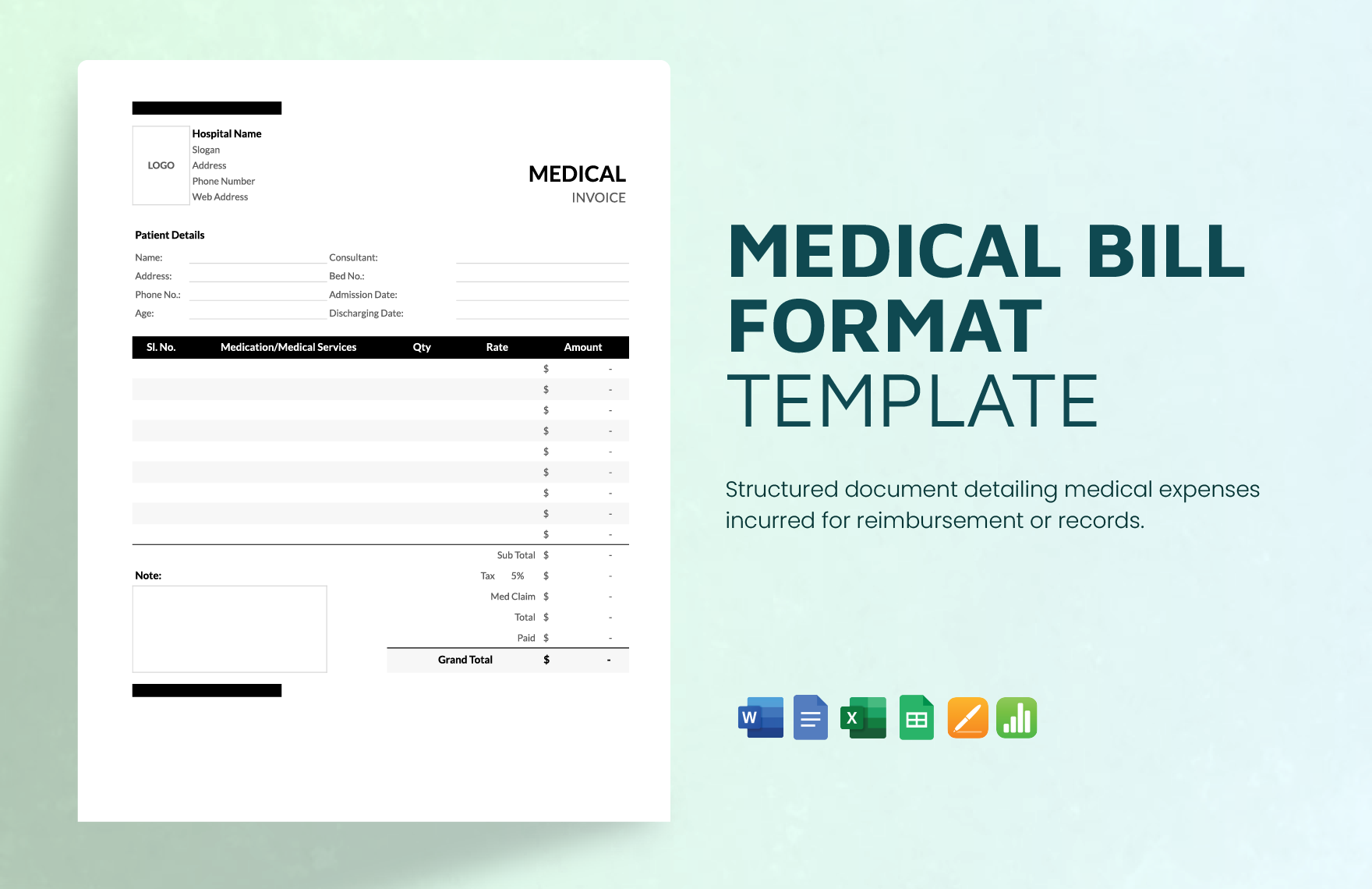 Hospital Bill Format Template In Excel Google Sheets Download Hospital Bill Format Template In Excel Google Sheets Download