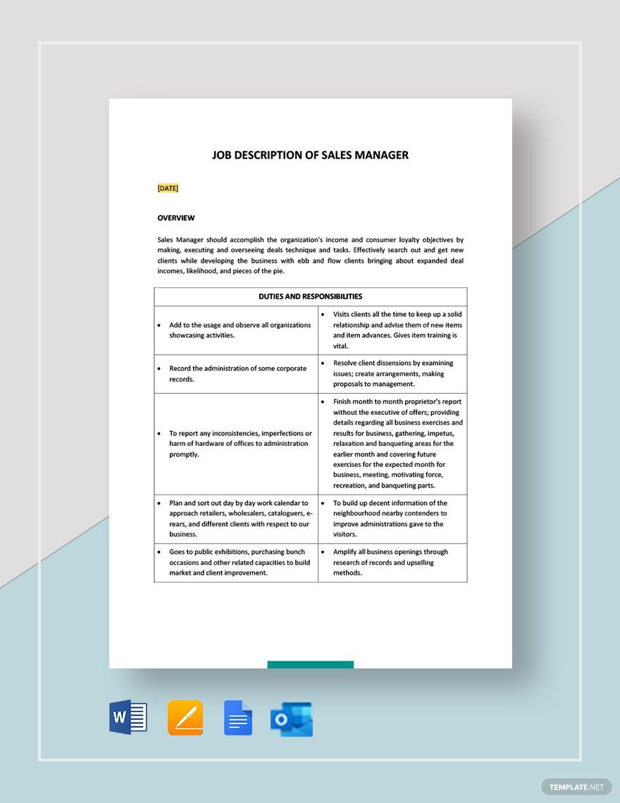 Sales Manager Job Description Template Download In Word Google Docs PDF Apple Pages 