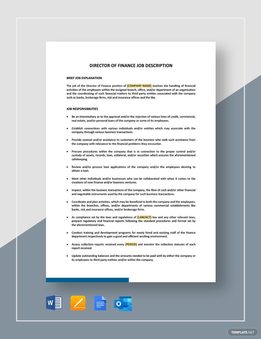 Director Of Finance Job Description Download In Word Google Docs PDF Apple Pages Outlook 