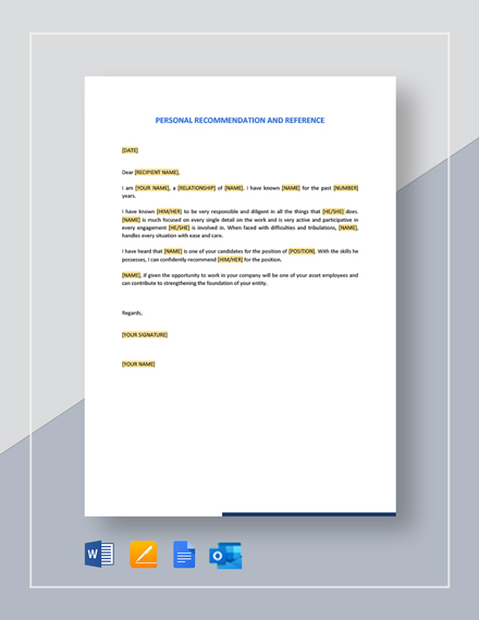 Free Personal Letter of Recommendation for a Family Member Template ...